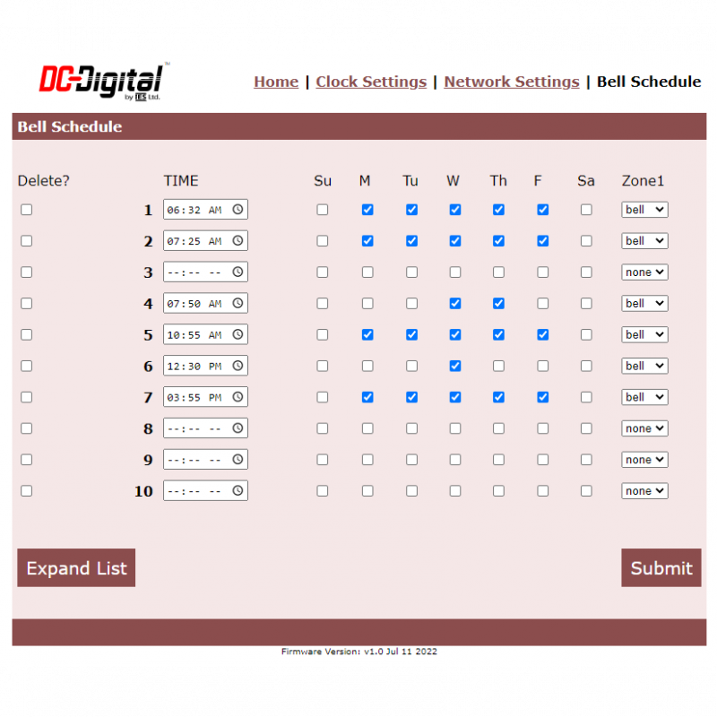(DC-60N-BR-50-1RM-IN) 50 Event, 1 Zone, 6 Inch LED, Network NTP Server ...
